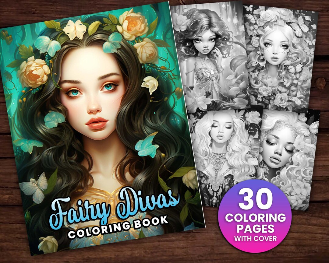 30 Blooming Fairy Diva Coloring Page Book, Adults + Kids- Instant ...