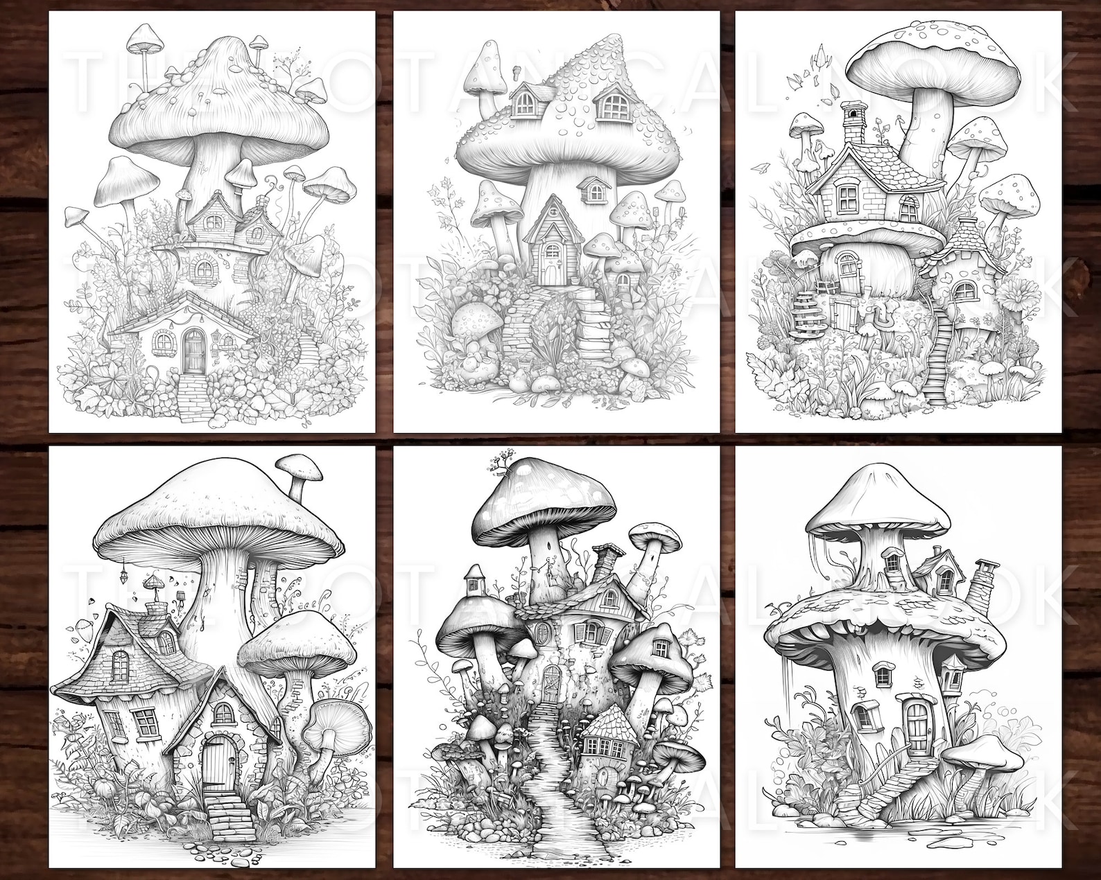 23 Mushroom Houses V2 Coloring Page Book, Adults + Kids- Instant ...