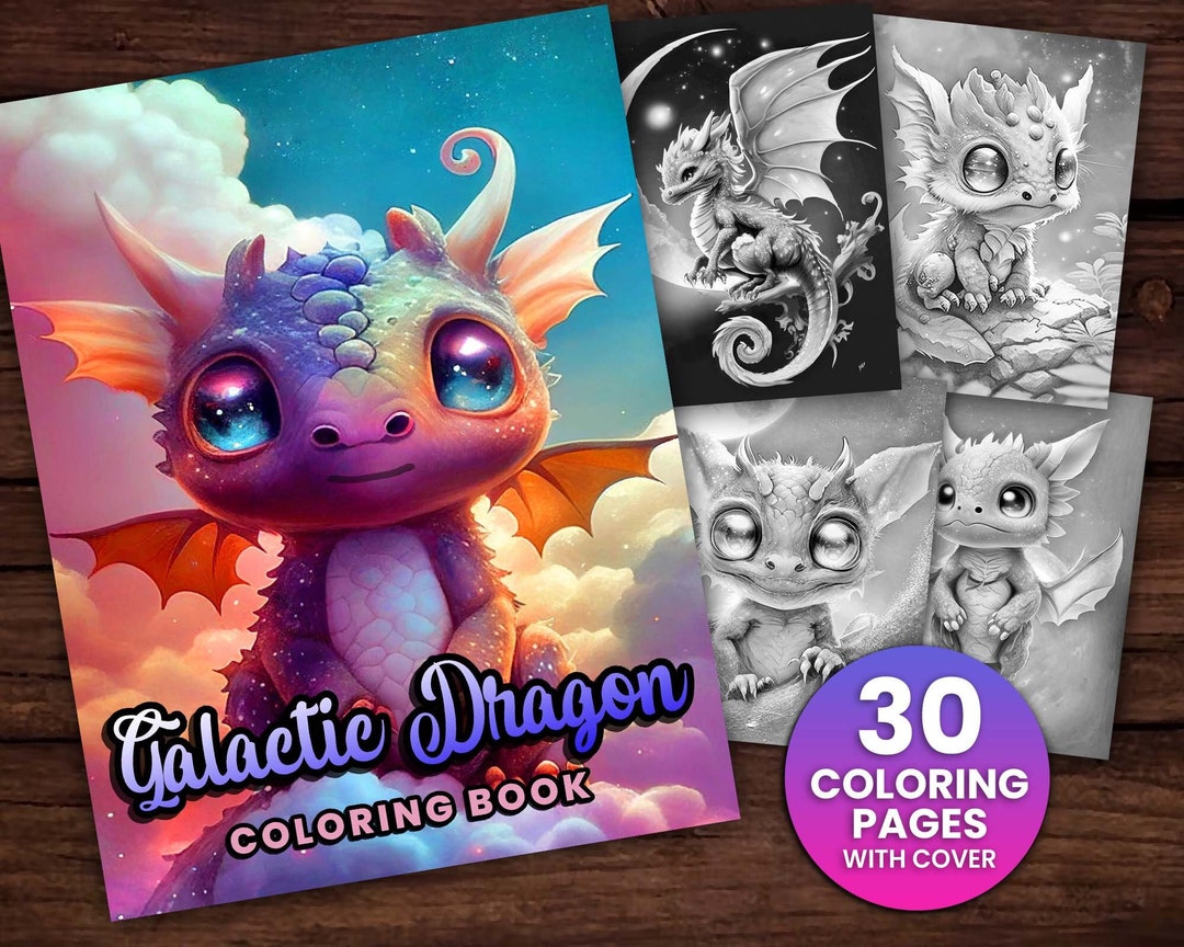 30 Baby Galactic Dragon Fantasy Coloring Page Book, Adults + Kids ...
