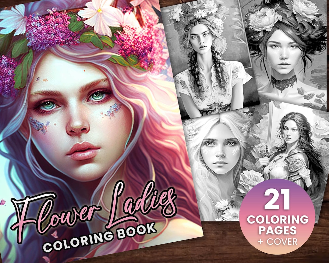 Flower Ladies Fairy Women Fantasy Coloring Book, Adults + Kids- Instant ...