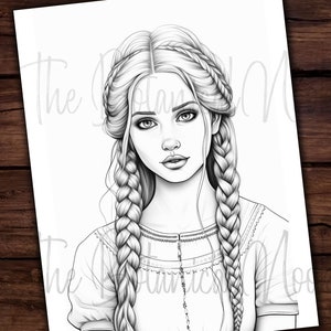 Beautiful Woman Braids Hairstyle Coloring Page, Adults & Kids- Instant ...