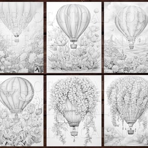 30 Blooming Hot Air Balloons Coloring Page Book, Adults + Kids- Instant ...