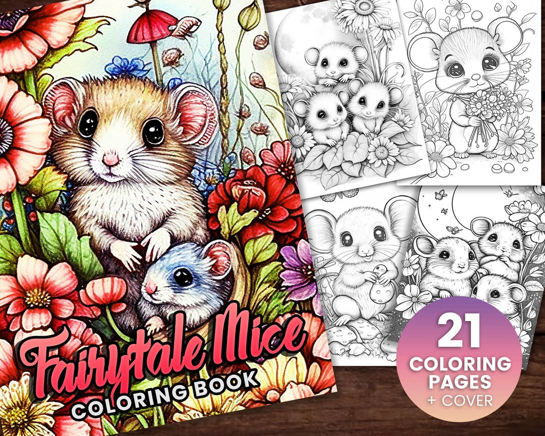 Fairytale Mice Coloring Book, Adults Kids Instant Download -grayscale ...