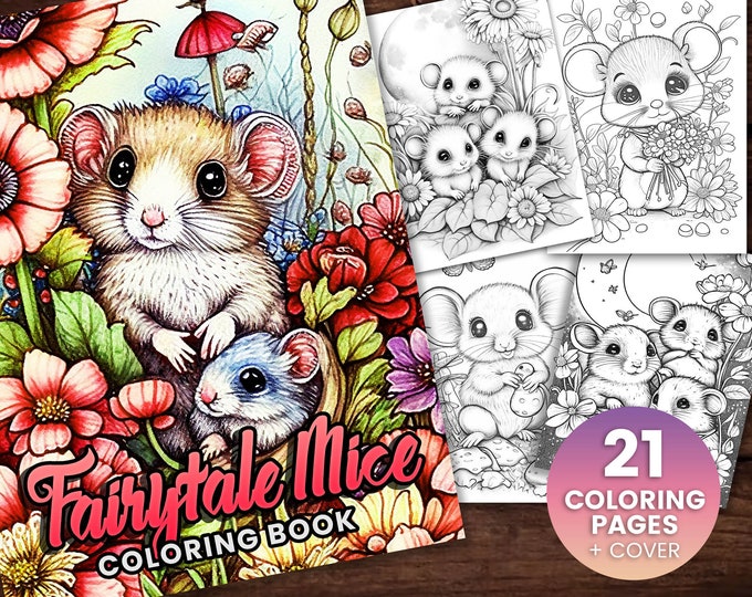 Fairytale Mice Coloring Book, Adults Kids Instant Download -grayscale ...