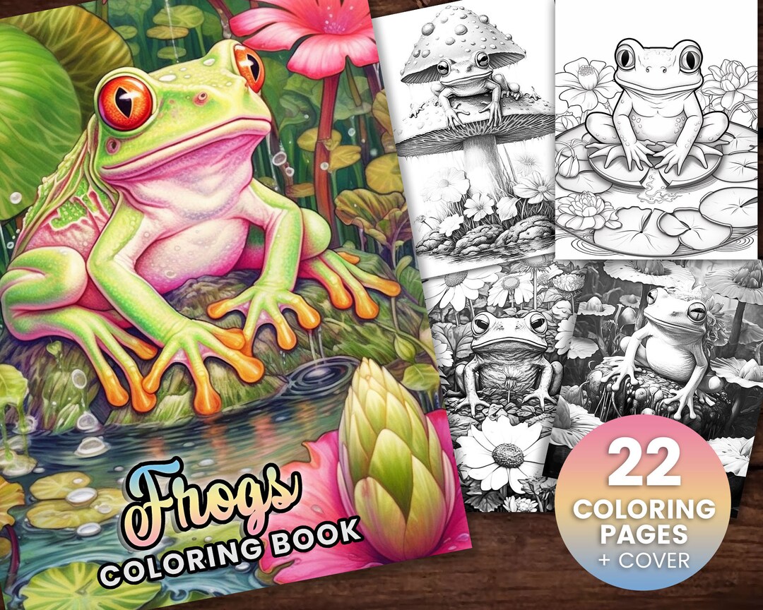 22 Frogs Cute Coloring Page Book, Adults + Kids- Instant Download ...