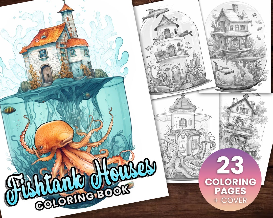 Fishtank Houses Coloring Book, Adults Instant Download -grayscale ...