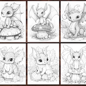 30 Baby Woodland Dragon Fantasy Coloring Page Book, Adults + Kids ...