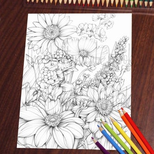 30 Flower Power Coloring Page Book, Adults Kids Instant Download ...
