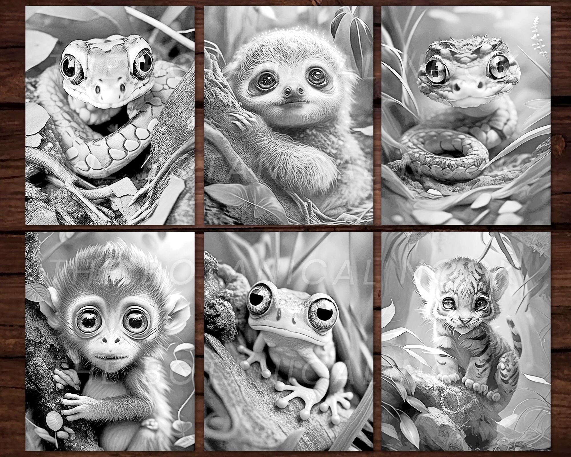 20 Baby Jungle Animals Cute Coloring Page Book, Adults + Kids- Instant ...