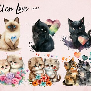 17 Kitten Love Valentine's Day Watercolor Clip Art Set Pt 2. (17 ...