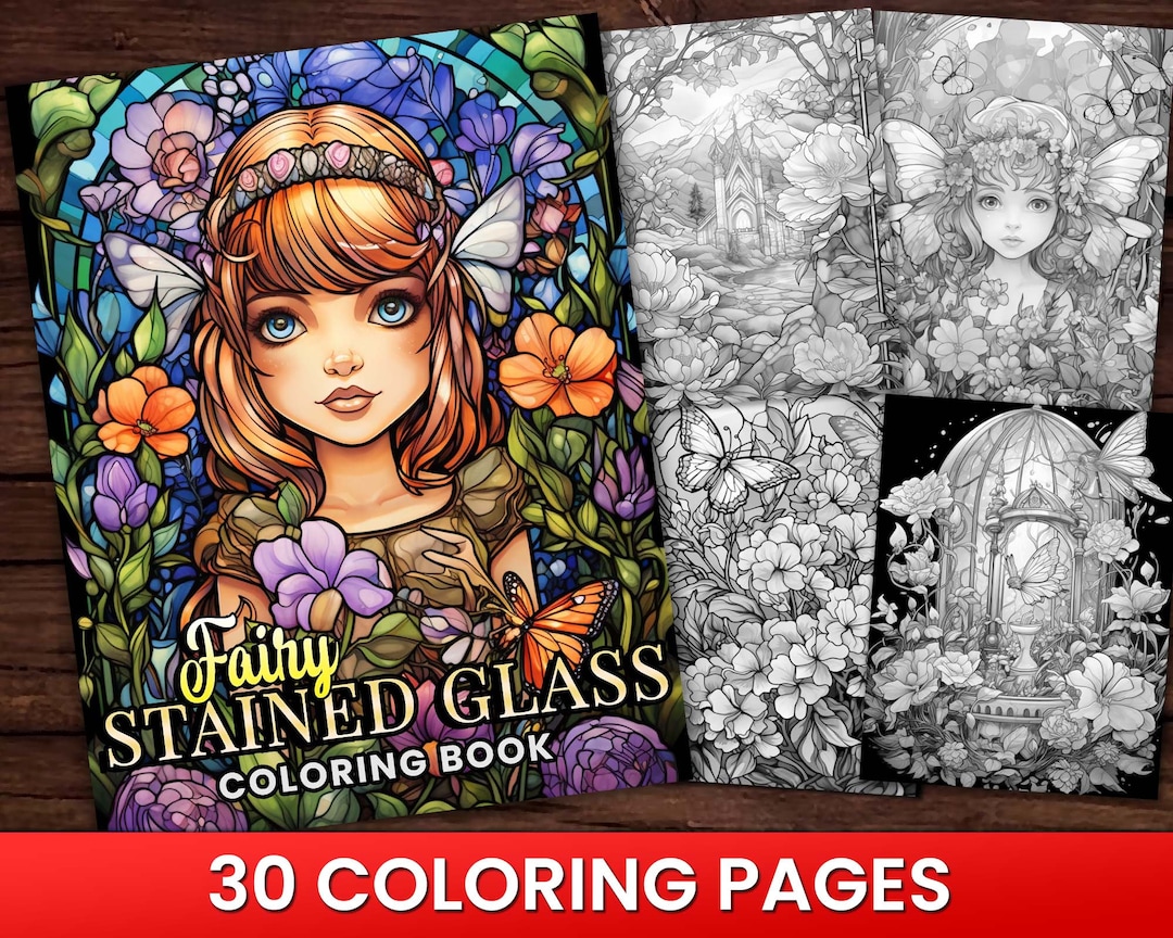 30 Fairy Stained Glass Variety Pack Coloring Pages Book, Adults + Kids ...