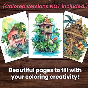23 Tiki Tropical Houses Coloring Book, Adults Kids Instant Download ...