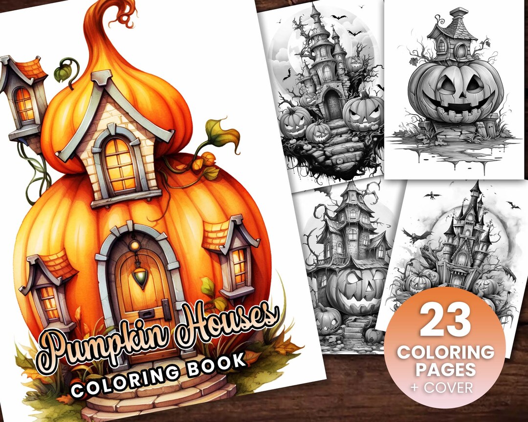 23 Pumpkin Fairy Homes Coloring Book, Adults Kids Instant Download ...