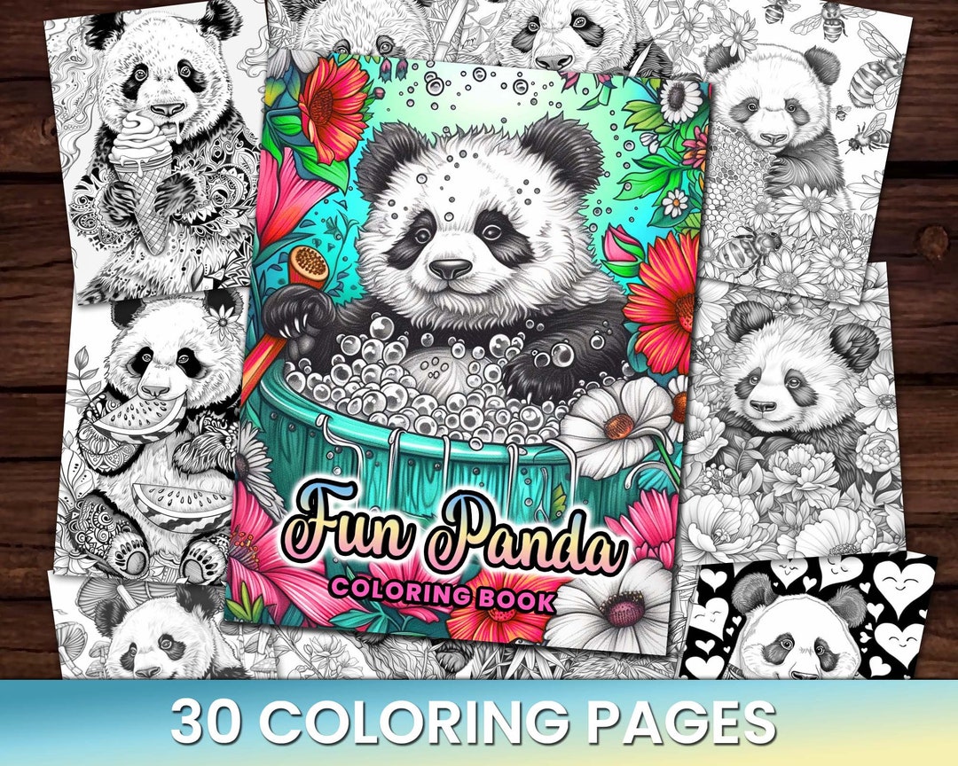 30 Fun Panda Cute Coloring Page Book, Adults + Kids Instant Download ...
