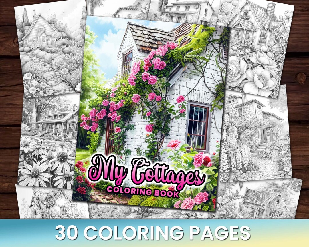 30 My Cottages Coloring Page Book, Adults + Kids Instant Download ...