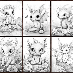 30 Baby Spring Dragon Fantasy Coloring Page Book, Adults + Kids ...