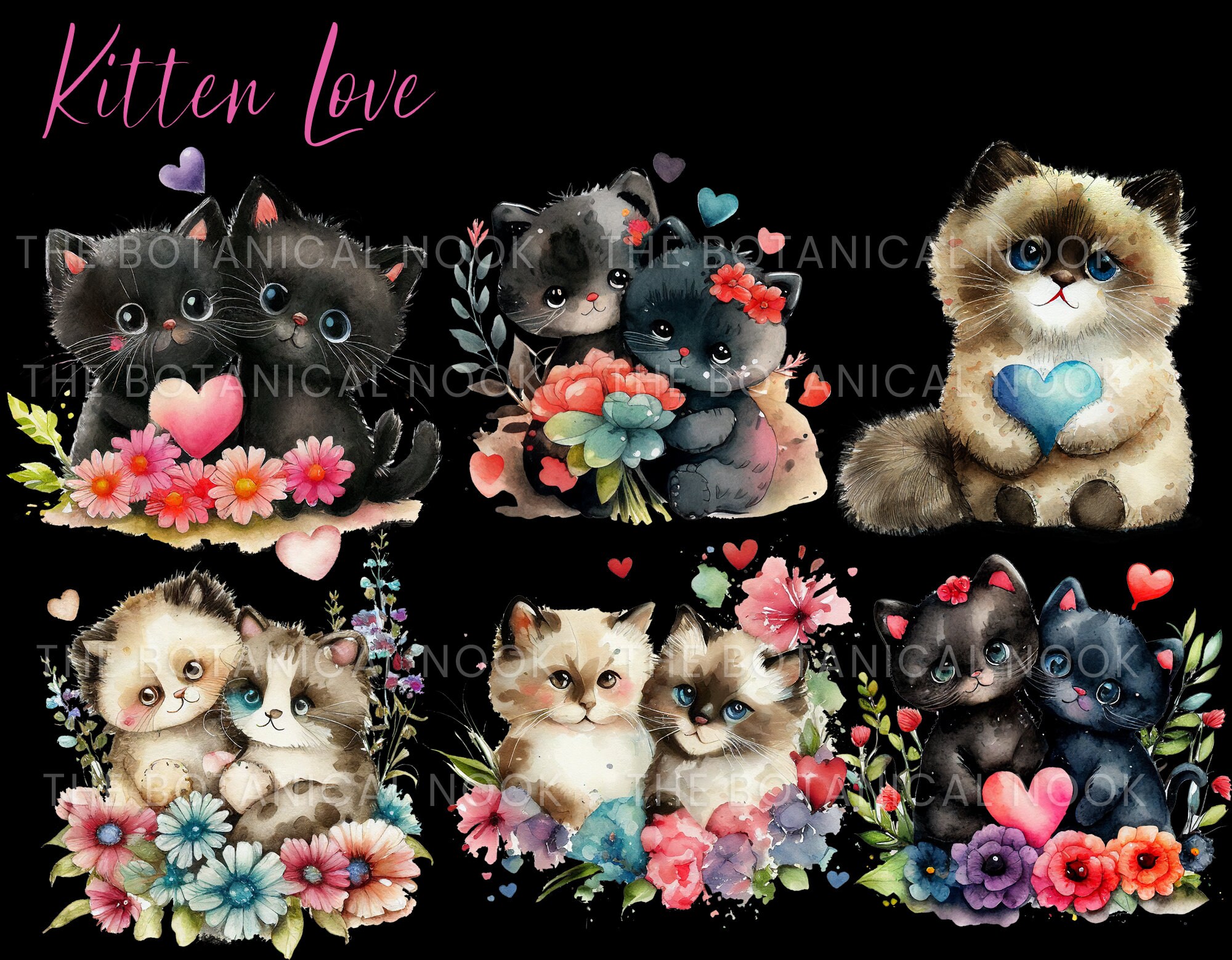 17 Kitten Love Valentine's Day Watercolor Clip Art Set Pt 2. (17 ...