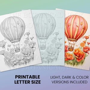 30 Blooming Hot Air Balloons Coloring Page Book, Adults + Kids- Instant ...