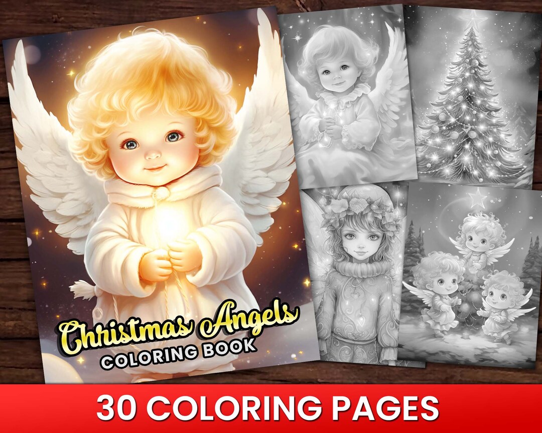 30 Christmas Angels Winter Coloring Page Book, Adults + Kids Instant ...