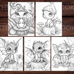 24 Baby Woodland Dragon Fantasy Coloring Page Book, Adults + Kids ...