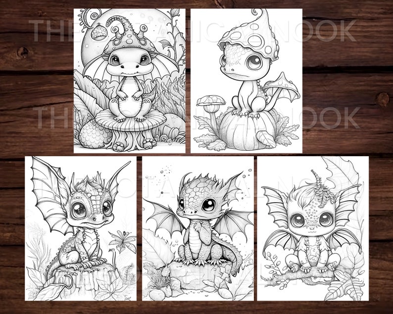 24 Baby Woodland Dragon Fantasy Coloring Page Book Adults - Etsy UK