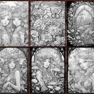 30 Fairy Stained Glass Variety Pack Coloring Pages Book, Adults + Kids ...