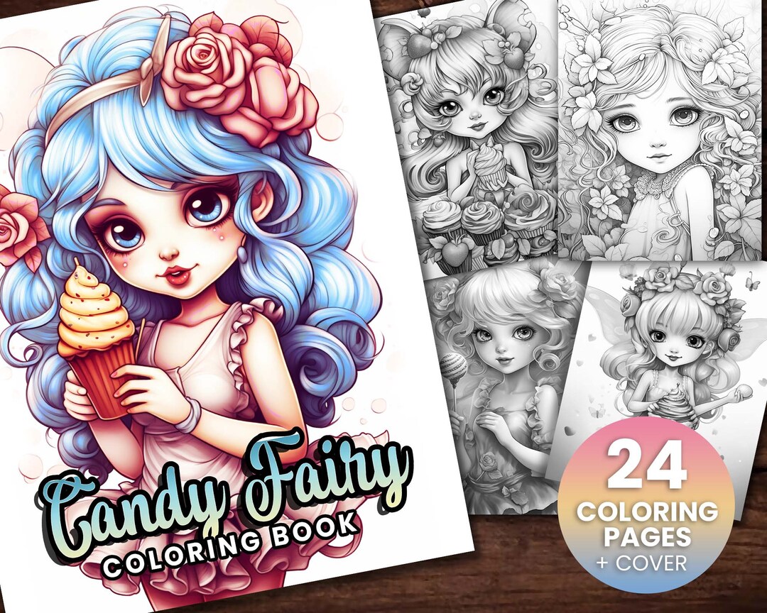 24 Candy Fairy Coloring Page Book for Adults + Kids - Instant Download ...