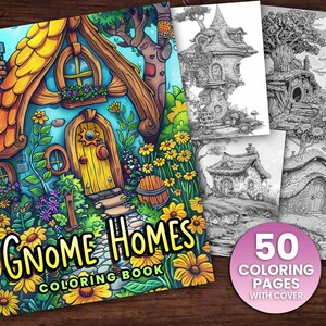 50 Gnome Home Cute Variety, Coloring Page Book, Adults + Kids Instant ...
