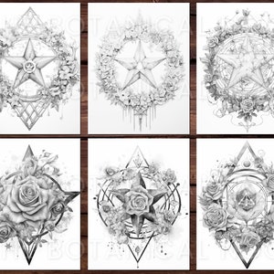 26 Pentagrams Coloring Book, Adults + Kids- Download - Grayscale ...