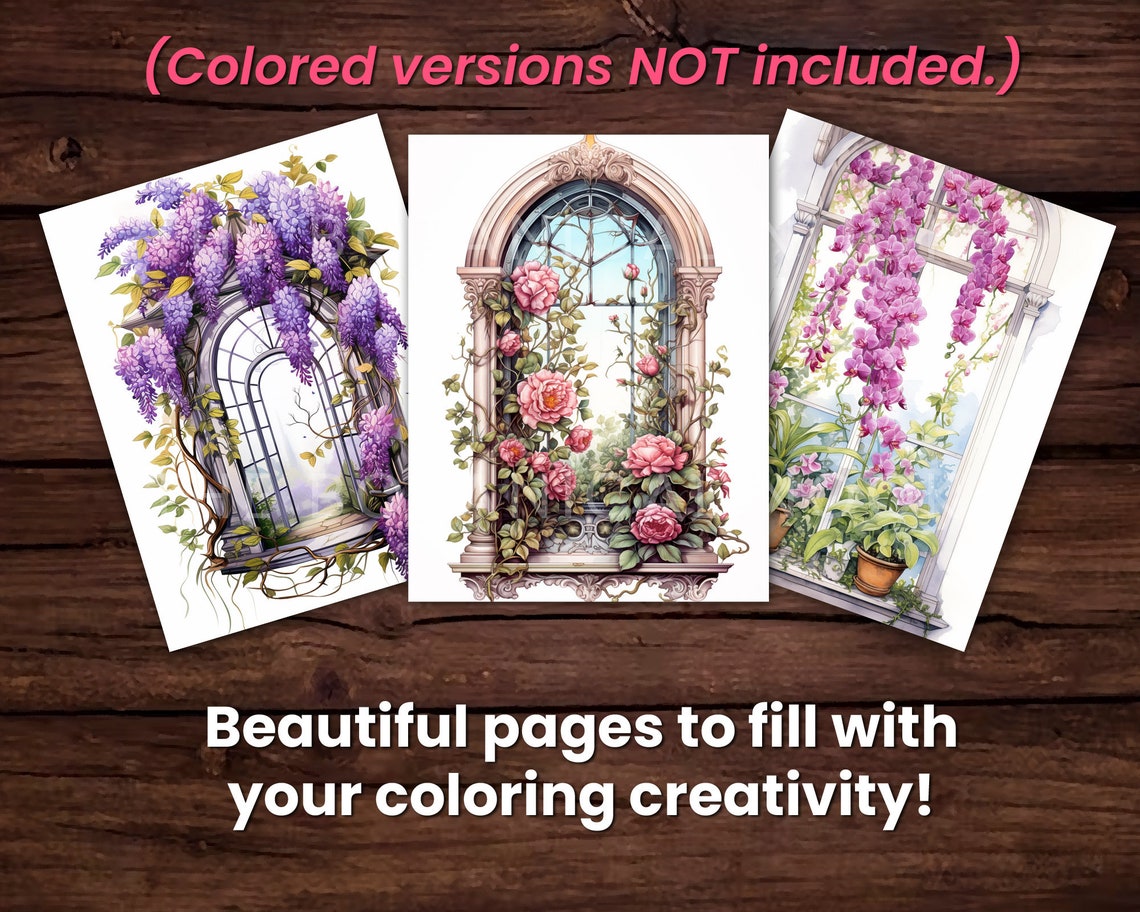 20 Blooming Windows Coloring Book, Adults Kids Instant Download ...