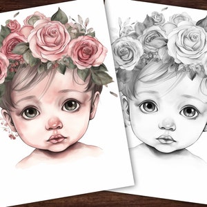 4 Adorable Flower Babies Cuties Coloring Page, Adults + Kids Instant ...