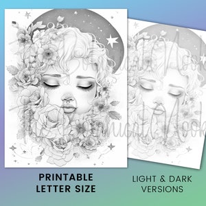 23 Moon Fairies Coloring Page, Adults + Kids- Download - Grayscale ...