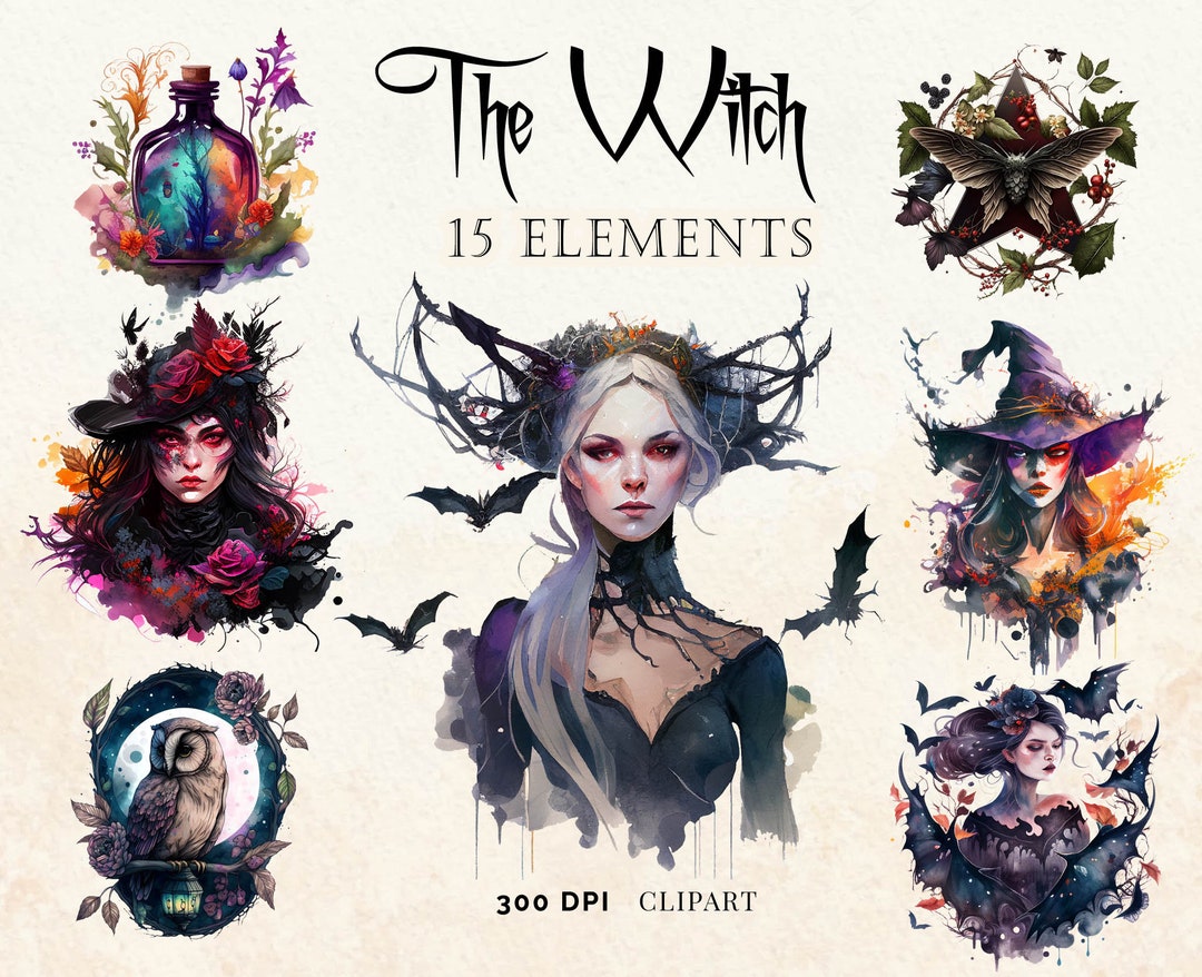 Witch Clipart (15 Graphic Clip Art) Png, Mystical Png, Instant Download ...