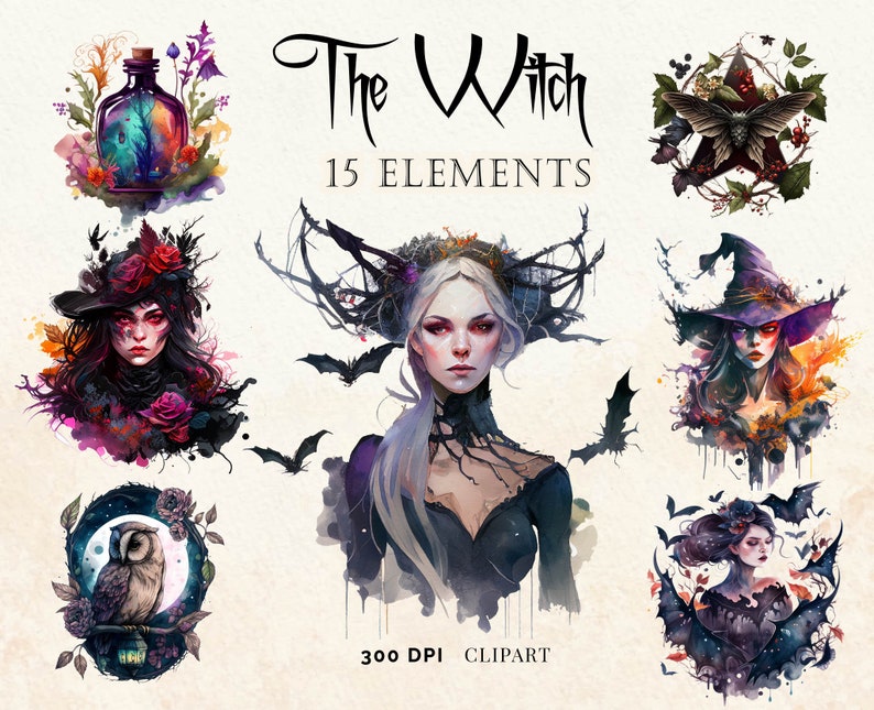 Witch Clipart 15 Graphic Clip Art Png Mystical Png Instant - Etsy