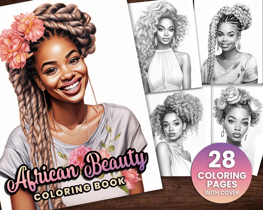 28 African Beauty Pretty Lady Women, Hair, Flower Coloring Book, Adults ...