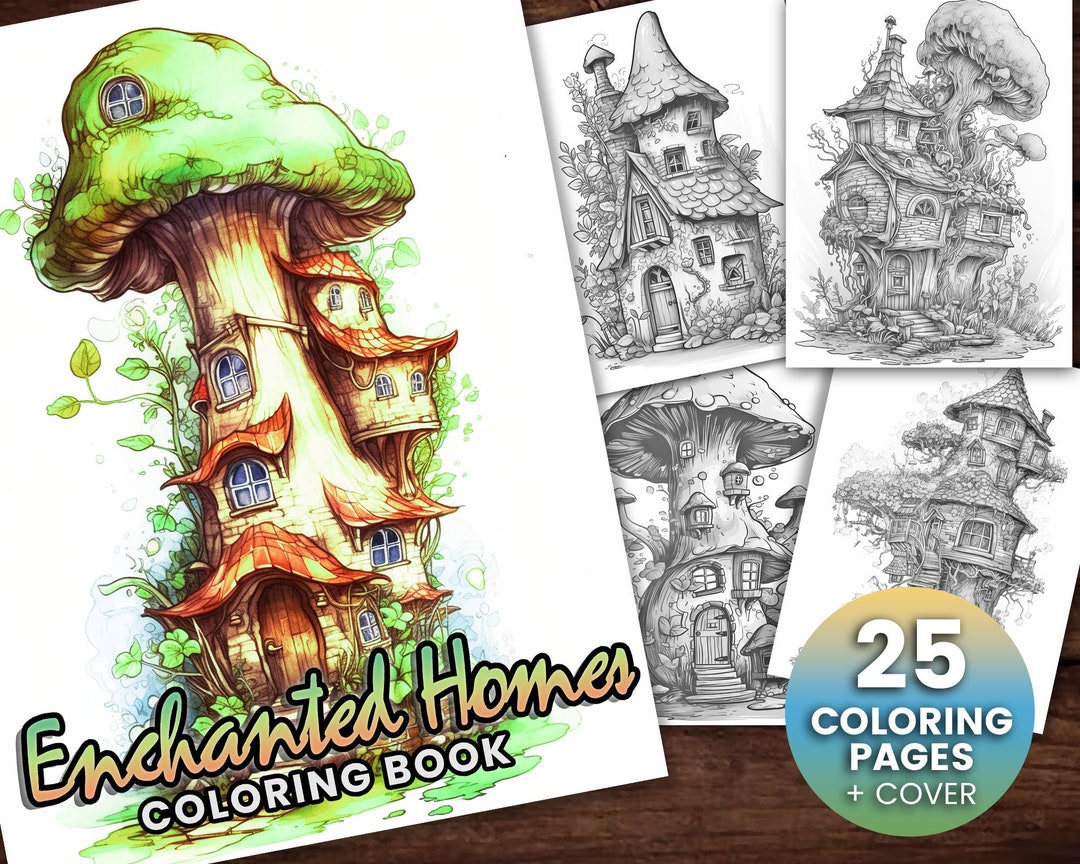 25 Enchanted Fairy Homes Coloring Book, Adults Kids Instant Download ...