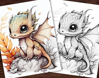 Baby Woodland Dragon, Fantasy Colouring Page, Adults Kids Instant ...