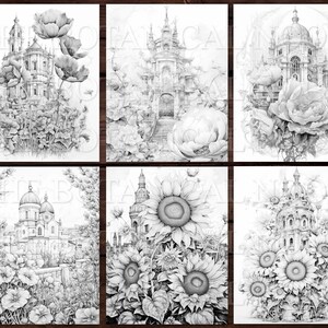 30 Blooming Baroque Building Coloring Page Book, Adults + Kids- Instant ...