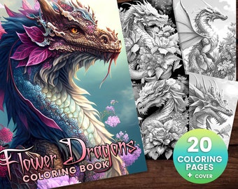 24 Baby Woodland Dragon Fantasy Coloring Page Book, Adults Kids Instant ...