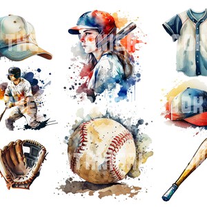 Baseball Clipart Bundle (8 PNG Graphics) Watercolor Instant Download ...