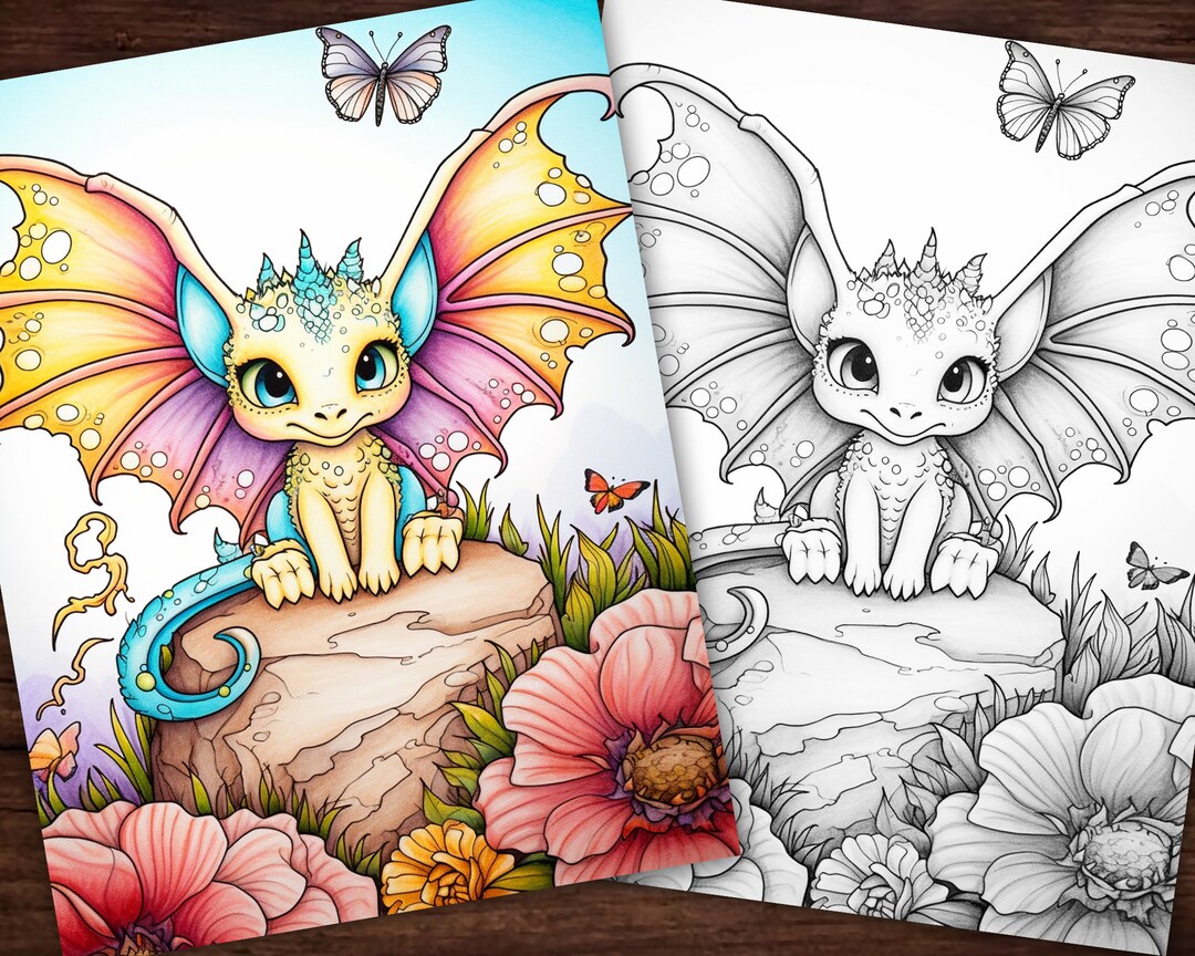 Baby Spring Dragon #11 Fantasy Coloring Page, Adults + Kids- Instant ...