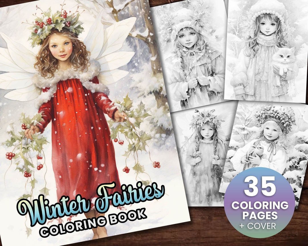 35 Winter Fairy Girls Coloring Page Book, Adults + Kids Instant ...