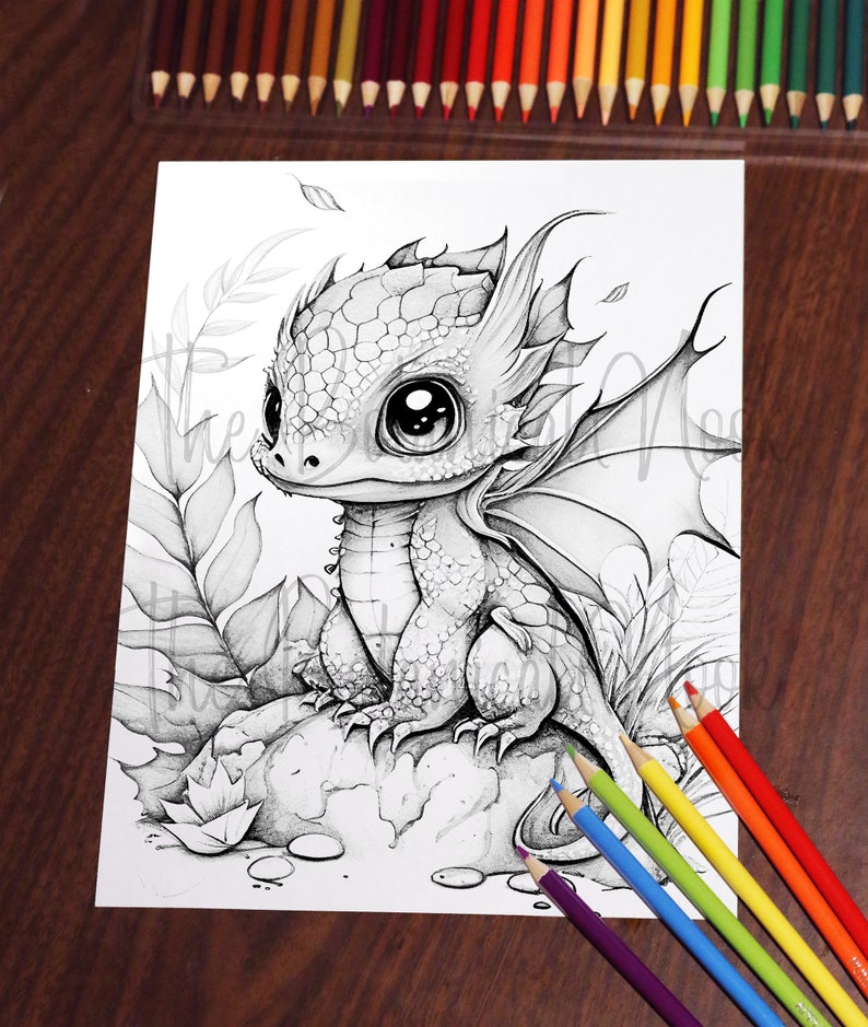 Baby Woodland Dragon #15 Fantasy Coloring Page, Adults + Kids- Instant ...