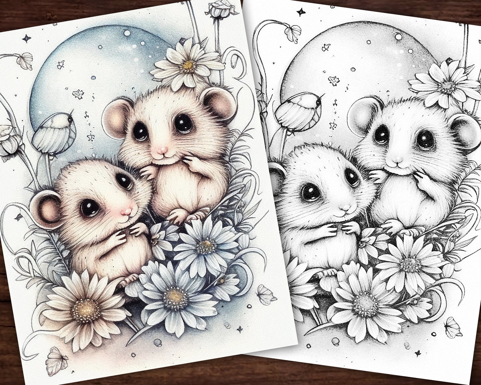 Fairytale Mice Coloring Book, Adults Kids Instant Download -grayscale ...