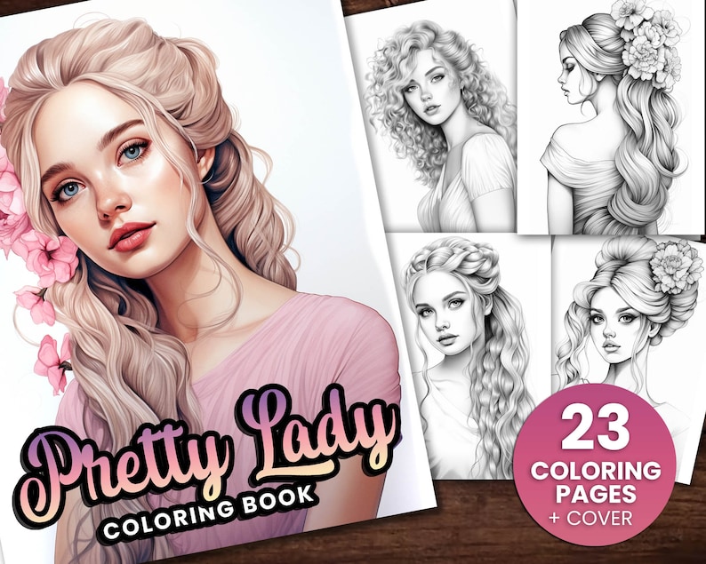 23 Pretty Lady Beautiful Women, Hair, Flowers Coloring Page Book ...