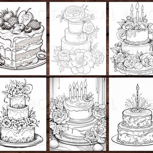 25 Cakes Coloring Book, Adults Kids Instant Download -grayscale ...