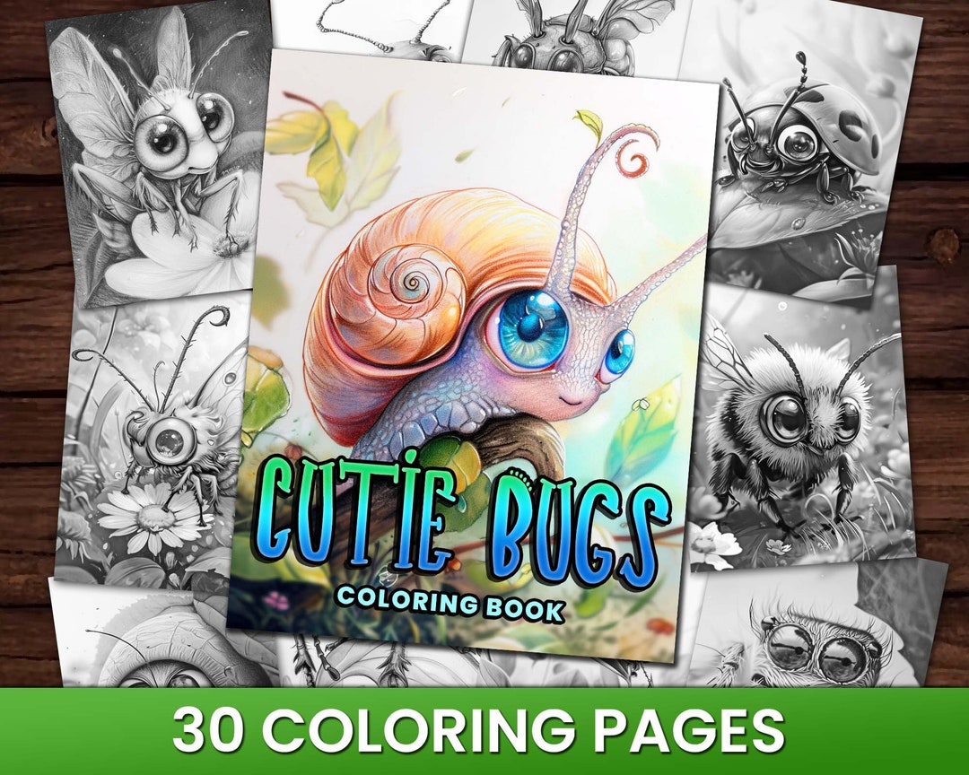 30 Cutie Bugs V2 Cute Insect Coloring Page Book, Adults + Kids Instant ...