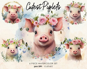 10 Pig Watercolor Clipart Files Pigs Clipart Piglets Bundle - Etsy