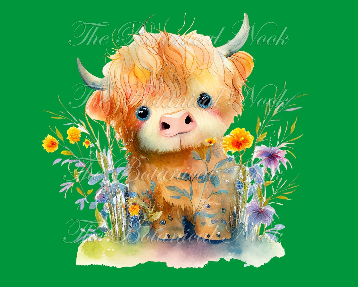 Baby Highland Cow Watercolor Clip Art (graphic) Illustration Instant ...