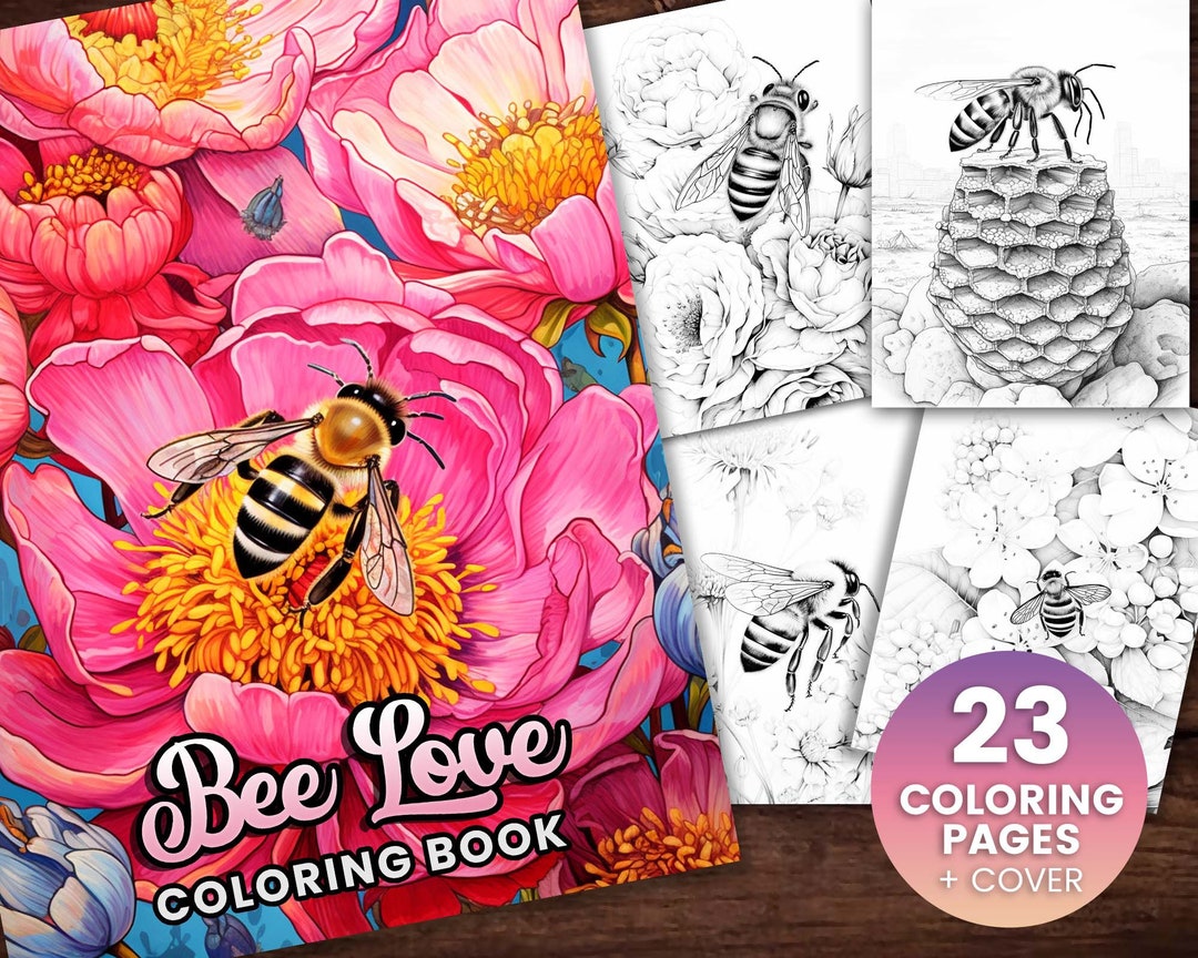 23 Honey Bee Love Coloring Book, Adults Kids Instant Download ...